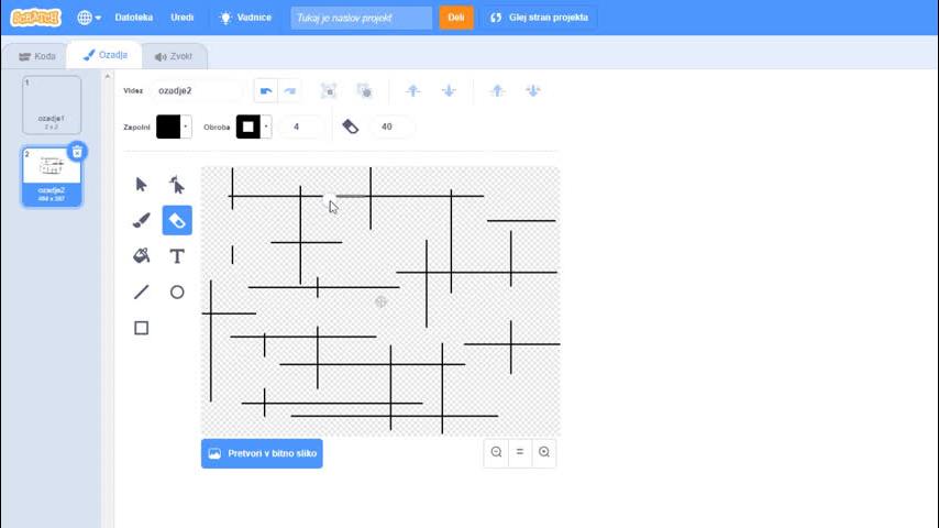 Scratch: risanje ozadja za igro labirint